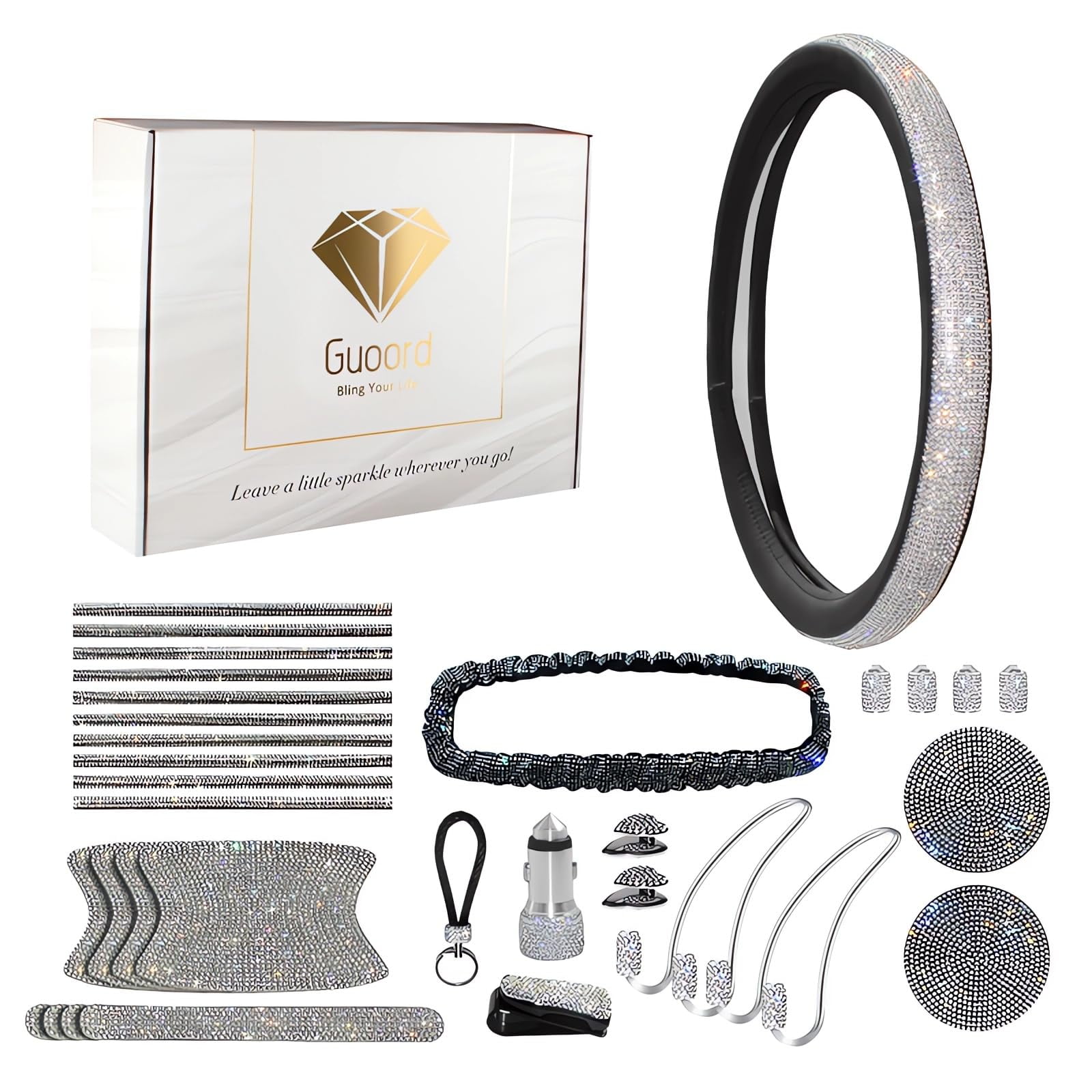 33-Piece Bling Car Accessories Set for Women - Rhinestone Steering ...