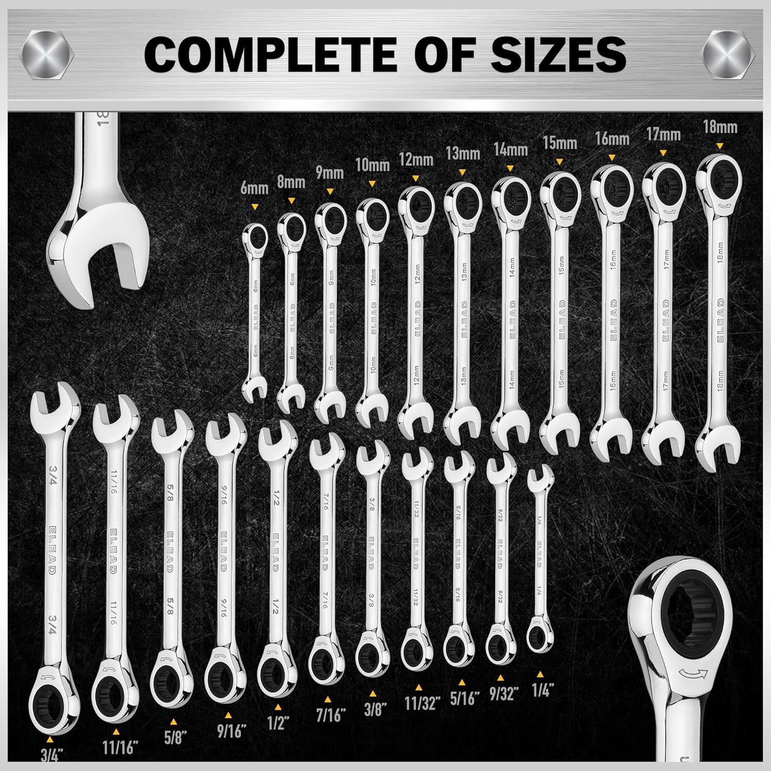 33-Piece Combination Ratchet Wrench Set | SAE & Metric Sizes (1/4" to 3 ...