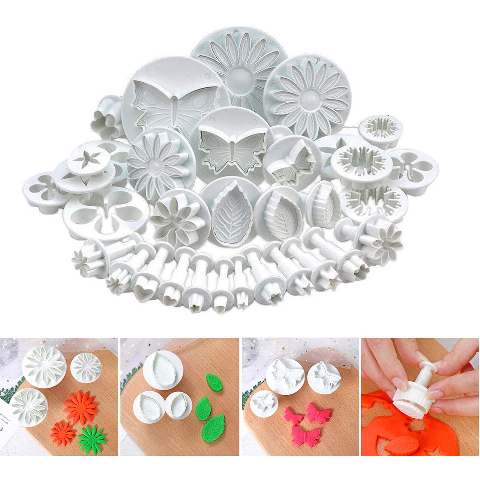 33 Piece Fondant Cake Cookie Plunger Cutter Sugarcraft Flower Leaf ...
