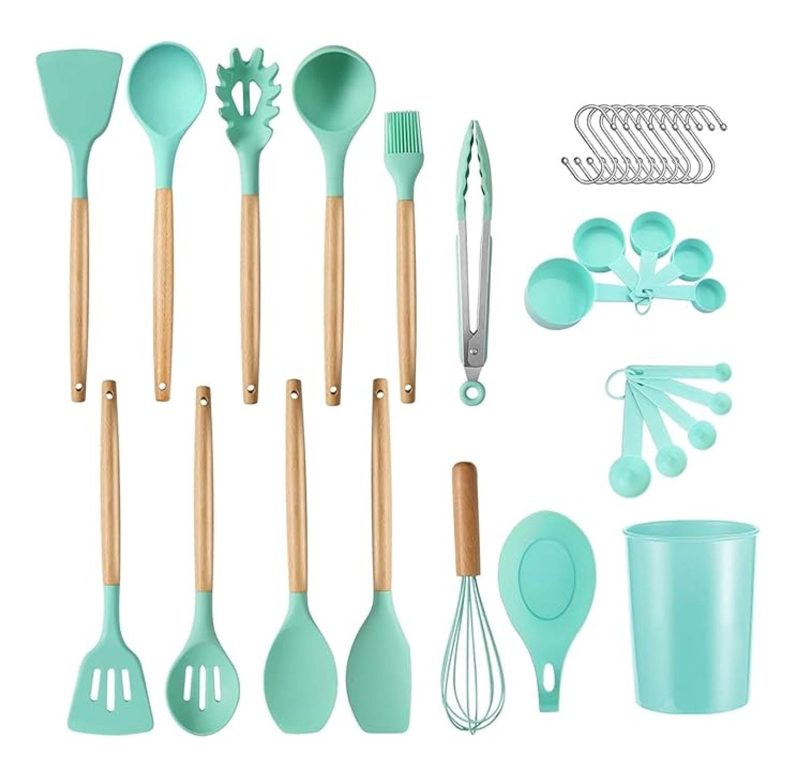 33-Piece Silicone Kitchen Utensils Set - Cookware Kit with Slotted ...