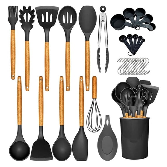 33-Piece Silicone Kitchen Utensils Set - Cookware Kit with Slotted ...