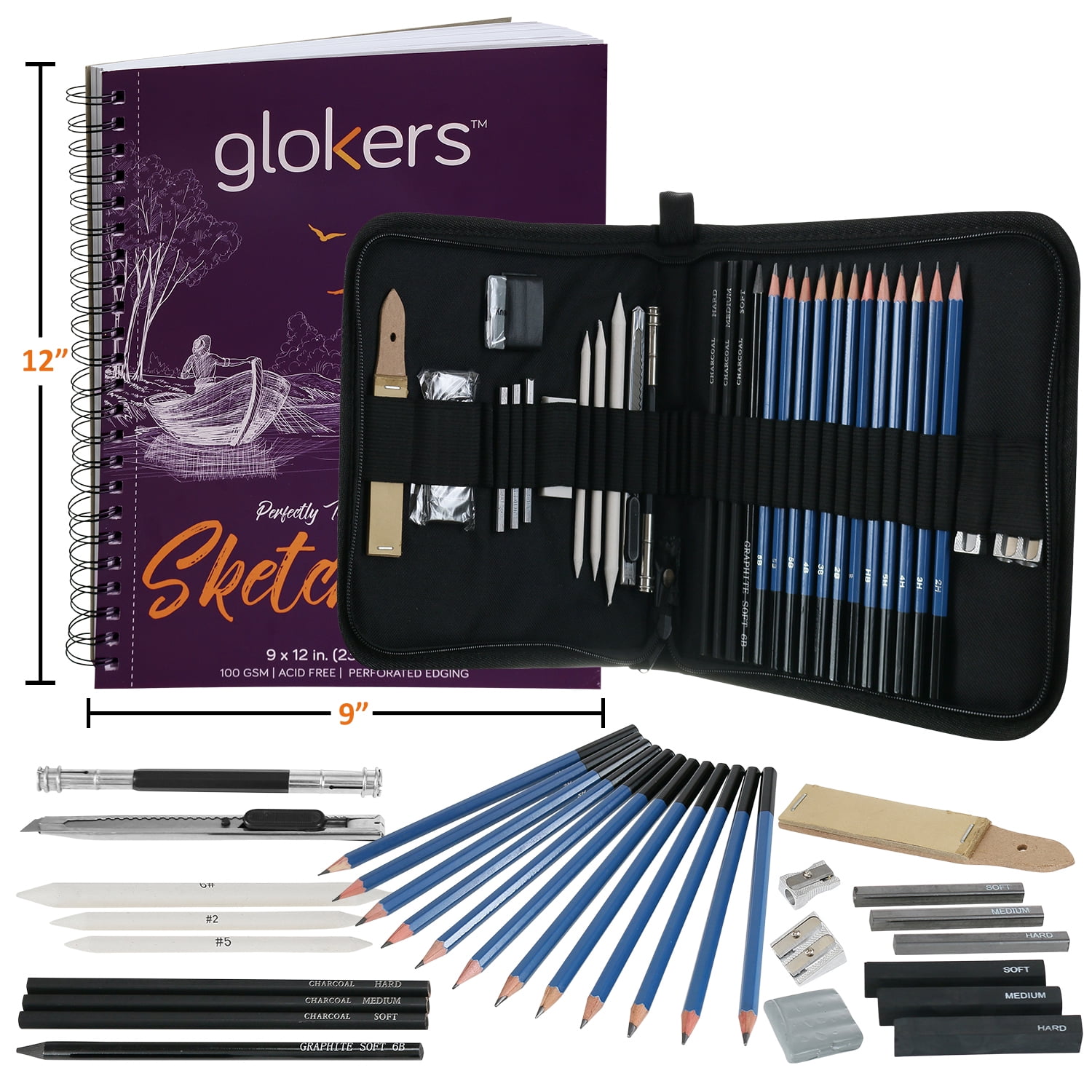 Glokers 33-Piece Sketching Art Set for Beginners & Professionals ...