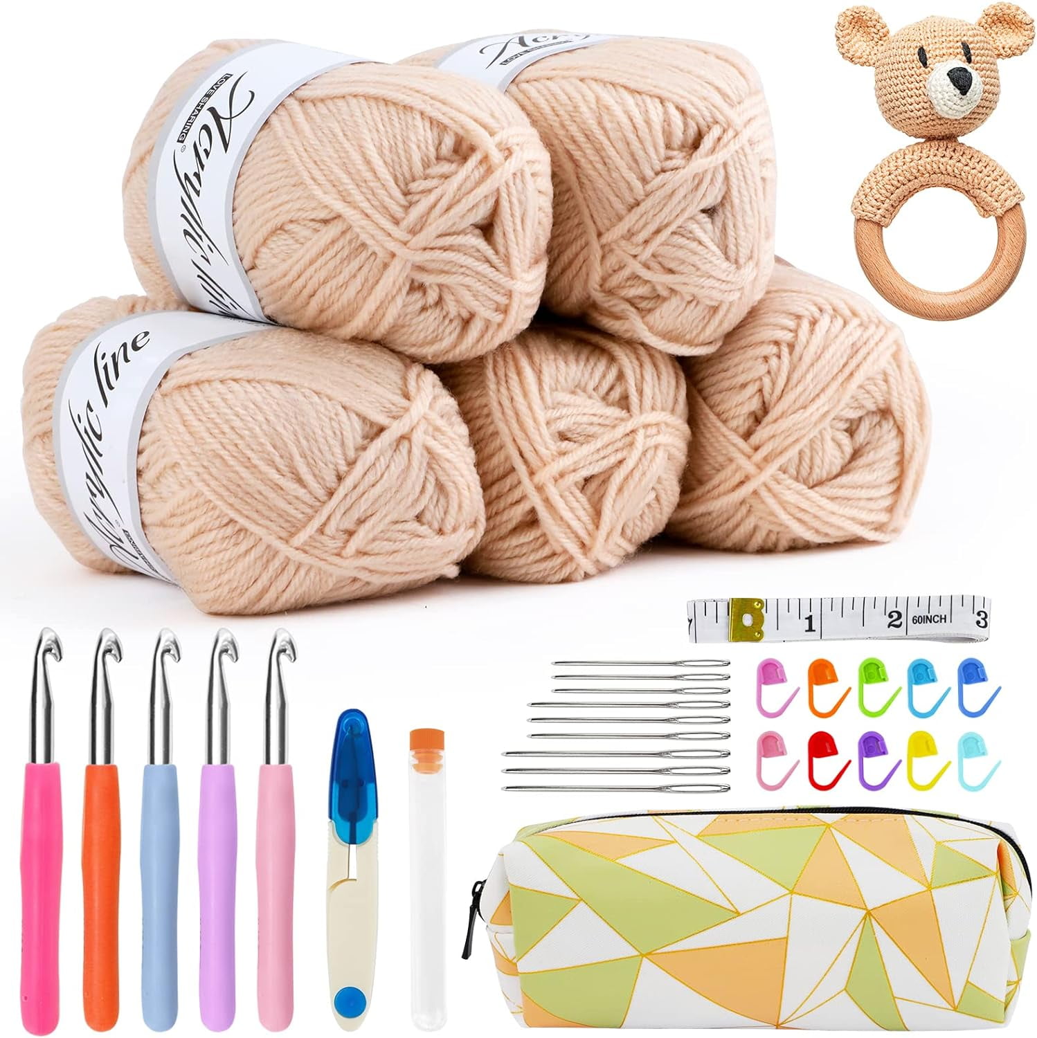 33 Pieces Crochet Kit for Beginners, Crochet Hooks Yarn Set for ...