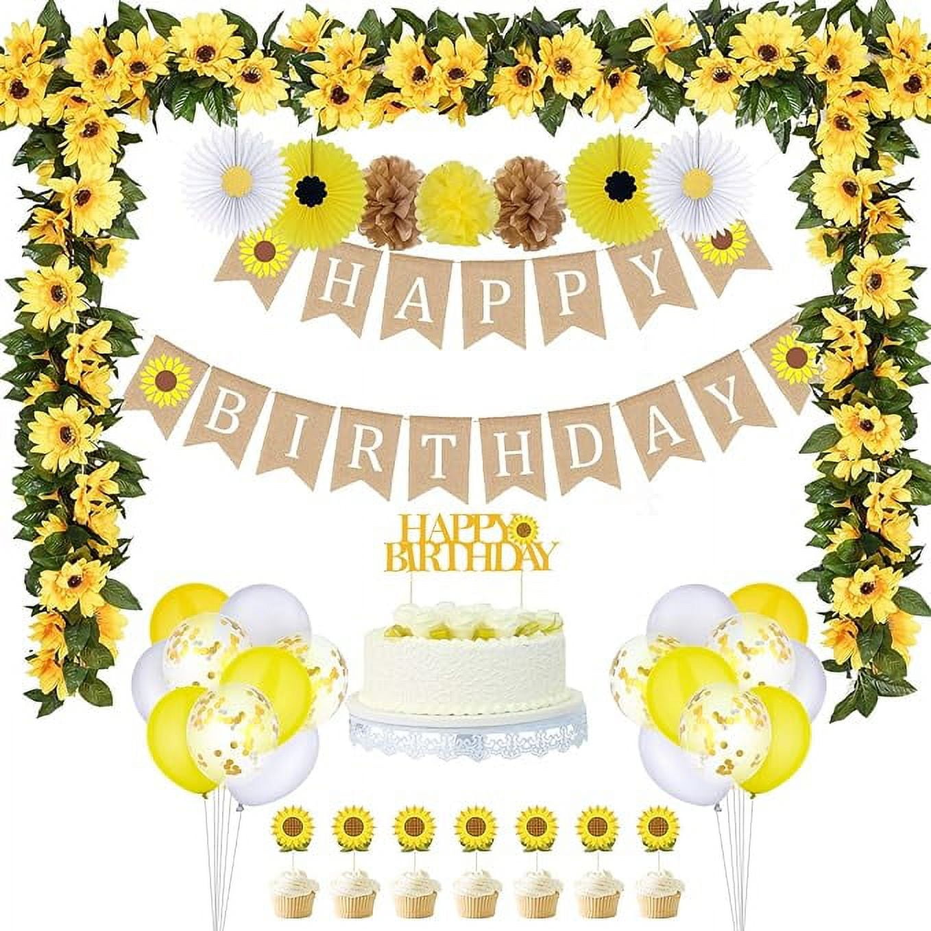 33 Pieces Sunflower Party Supplies, Sunflower Happy Birthday Banner ...