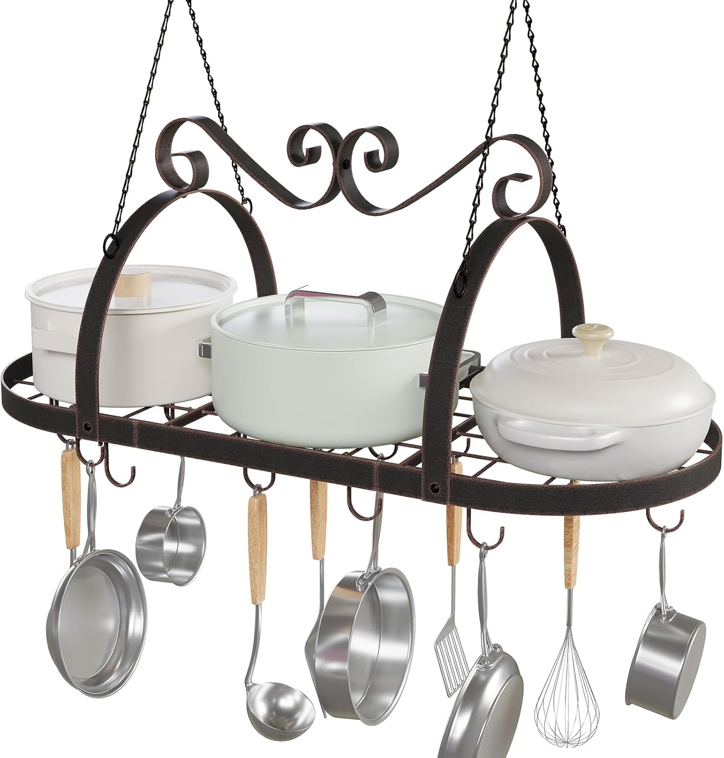 33” Pot Rack Hanging, Heavy Duty Metal Ceiling Pot Rack with 15 Hooks ...