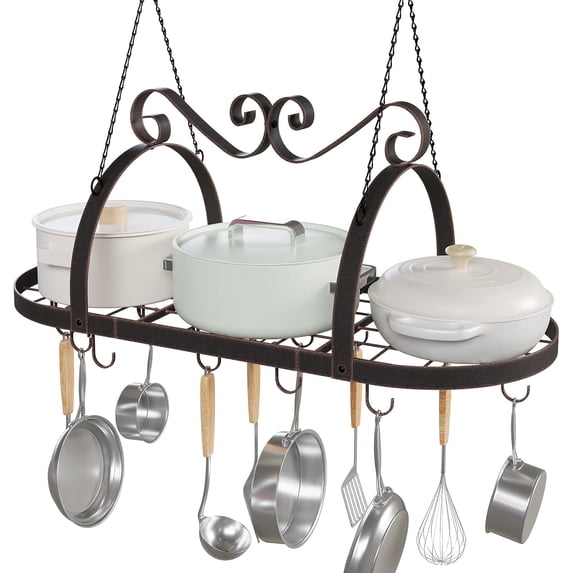 33” Pot Rack Hanging, Heavy Duty Metal Ceiling Pot Rack with 15 Hooks ...