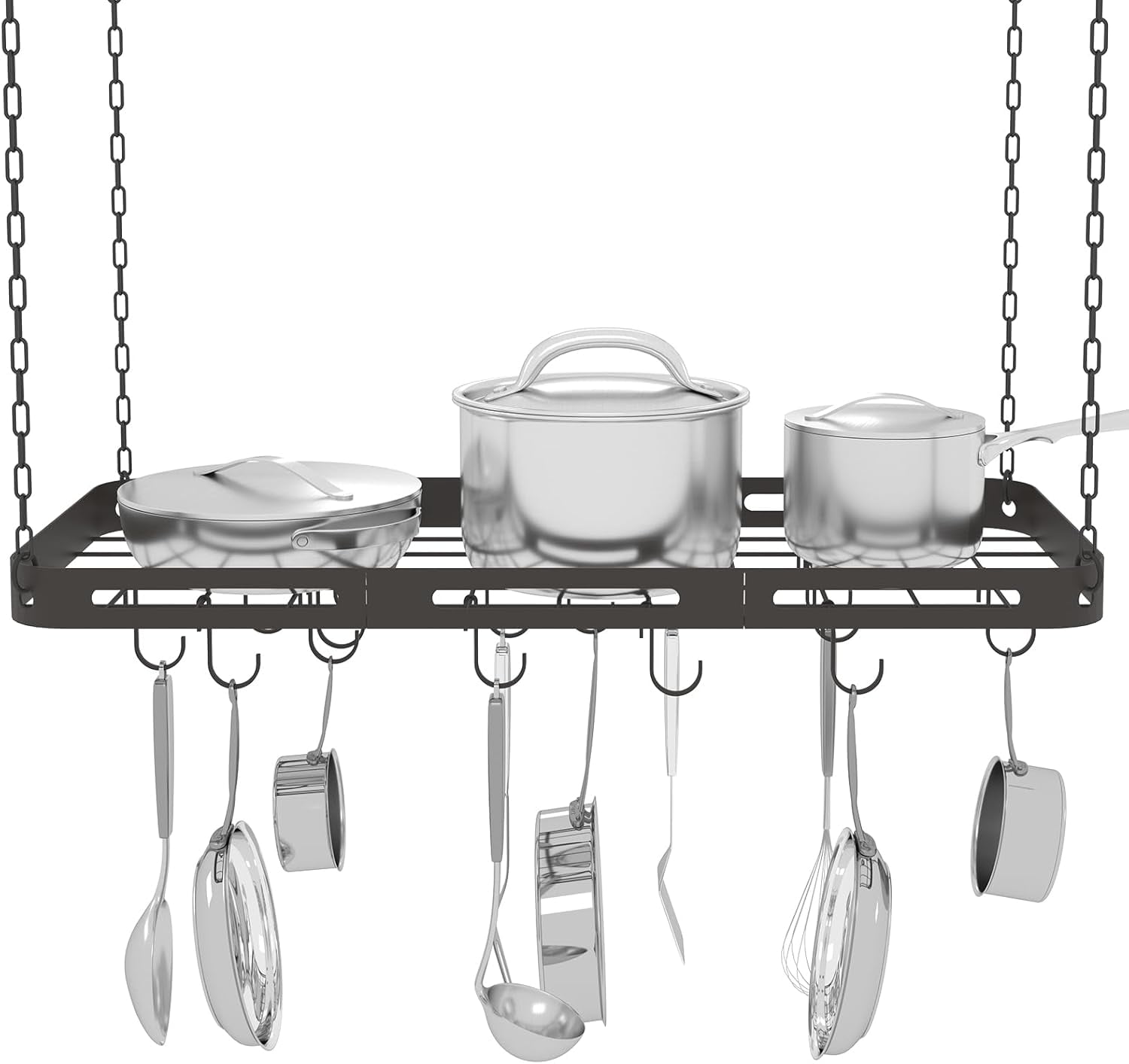 33” Pots and Pans Hanging Rack, Black Hanging Pot Rack Ceiling Mount ...