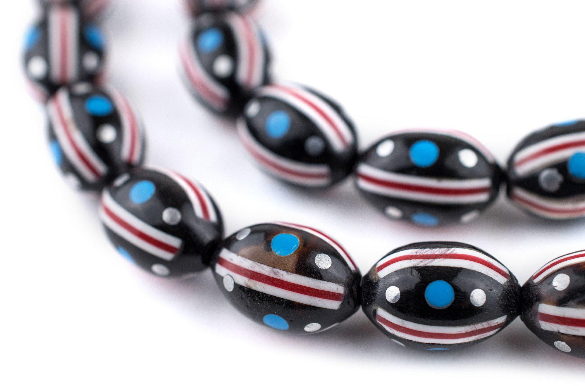33 Red, White & Blue Inlaid Arabian Prayer Beads (14x9mm), Islamic ...