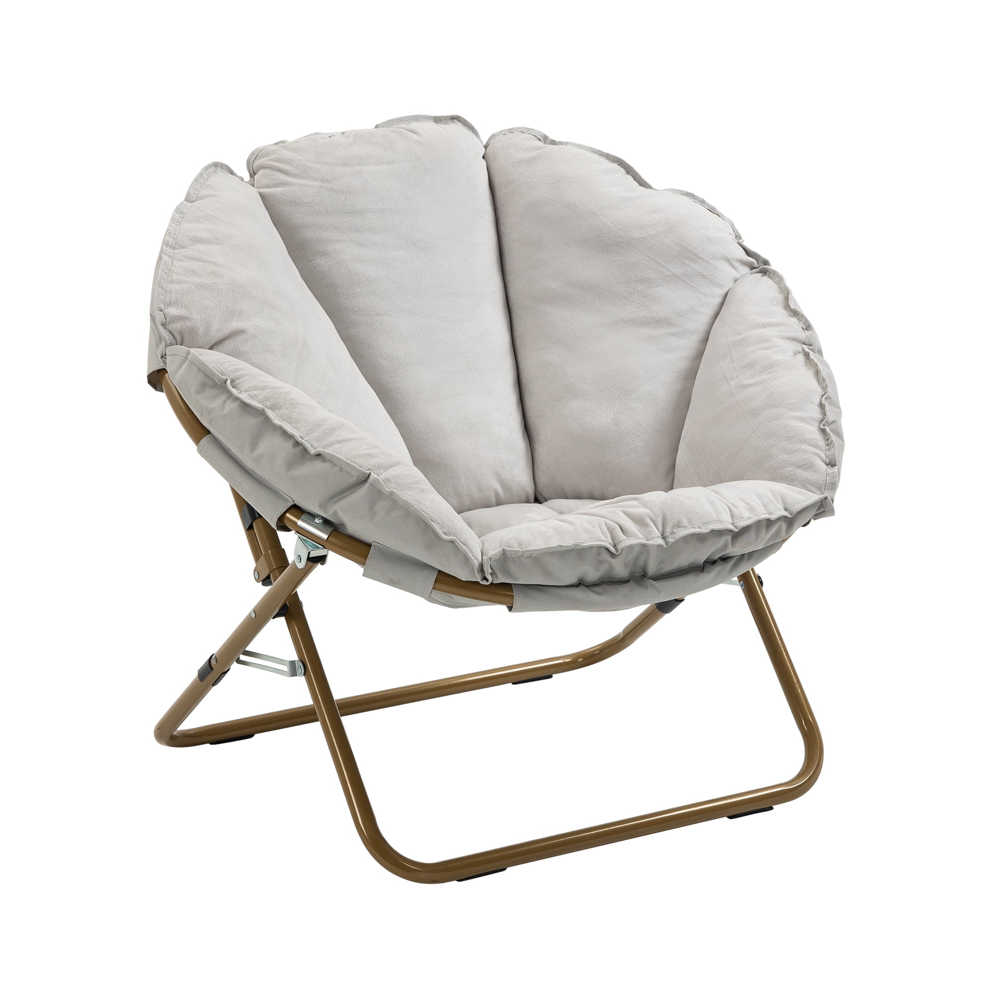 33" Round Foldable Seashell Saucer Chair, Soft Faux Fur Oversized ...