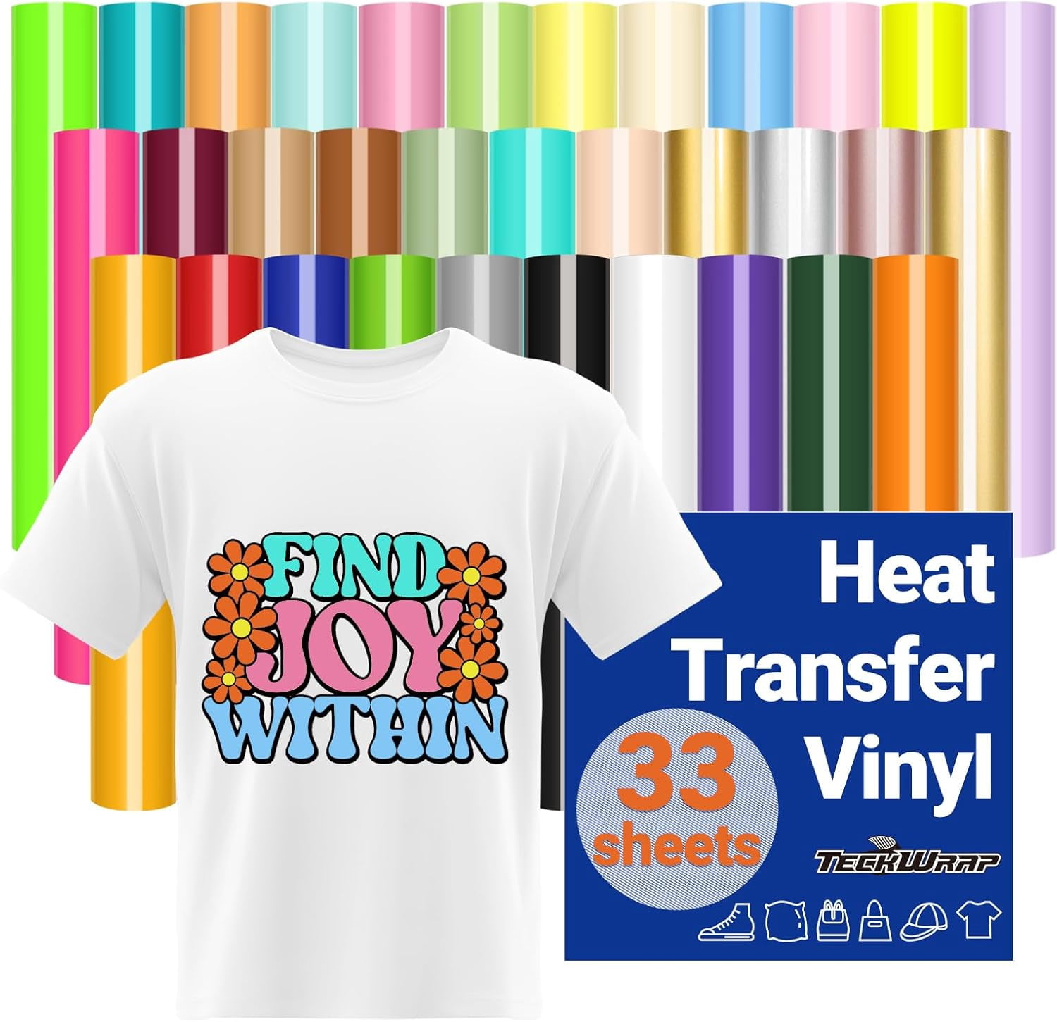 33 Sheets 12" X 12" Heat Transfer Vinyl Bundle - Iron on HTV for T ...