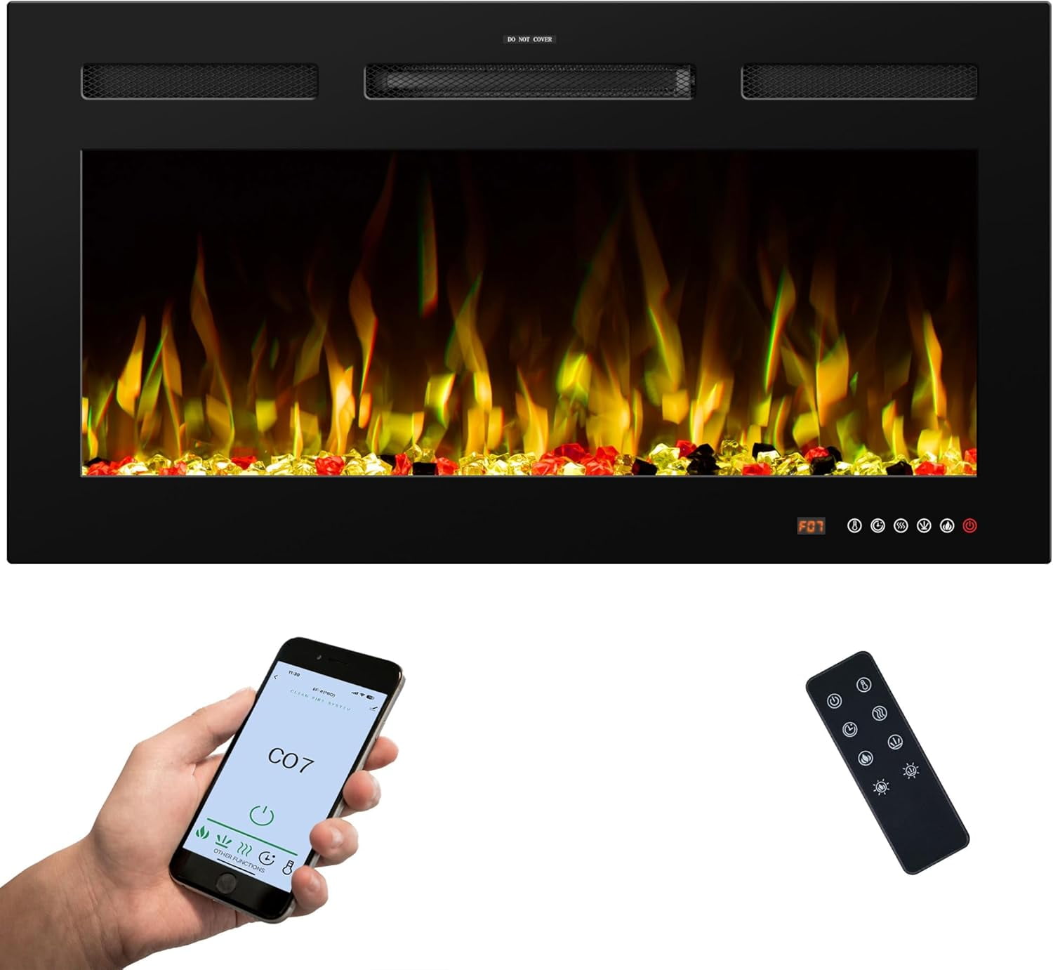 33" Smart Electric Fireplaces Inserts, Remote & Touch Screen & APP ...