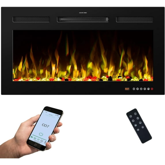 33" Smart Electric Fireplaces Inserts, Remote & Touch Screen & APP ...