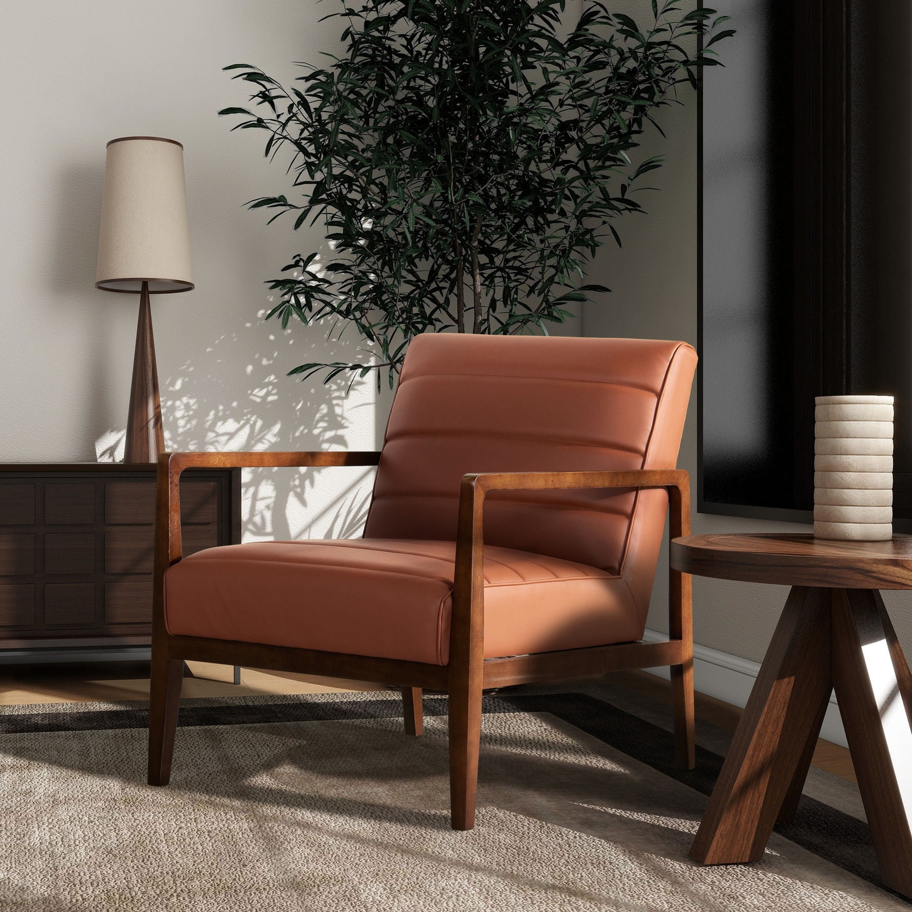 33" Tall Leather & Faux Leather Chair with Horizontal Tufting - Plush ...