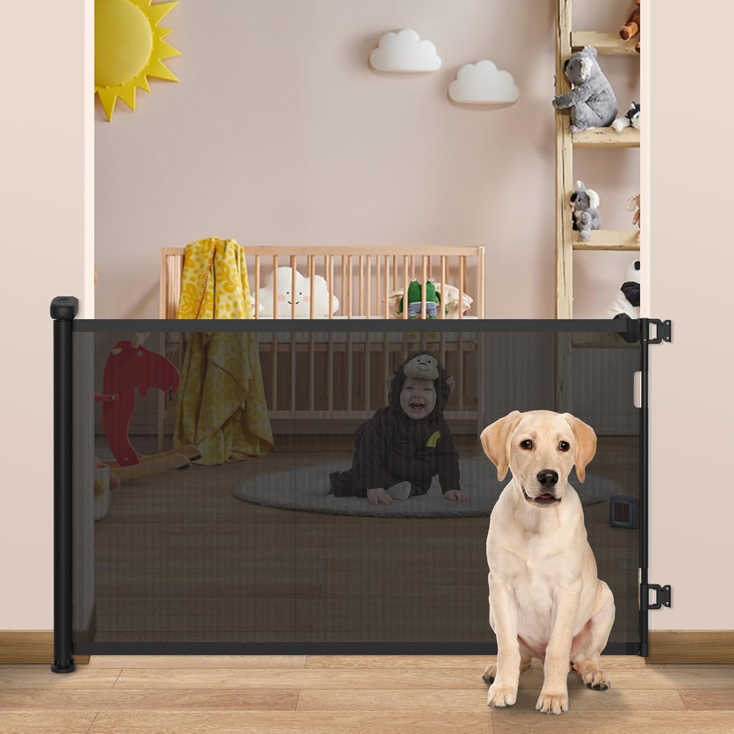 33" Tall Retractable Baby Gate, Extends Up To 55" Wide, Retractable Dog ...