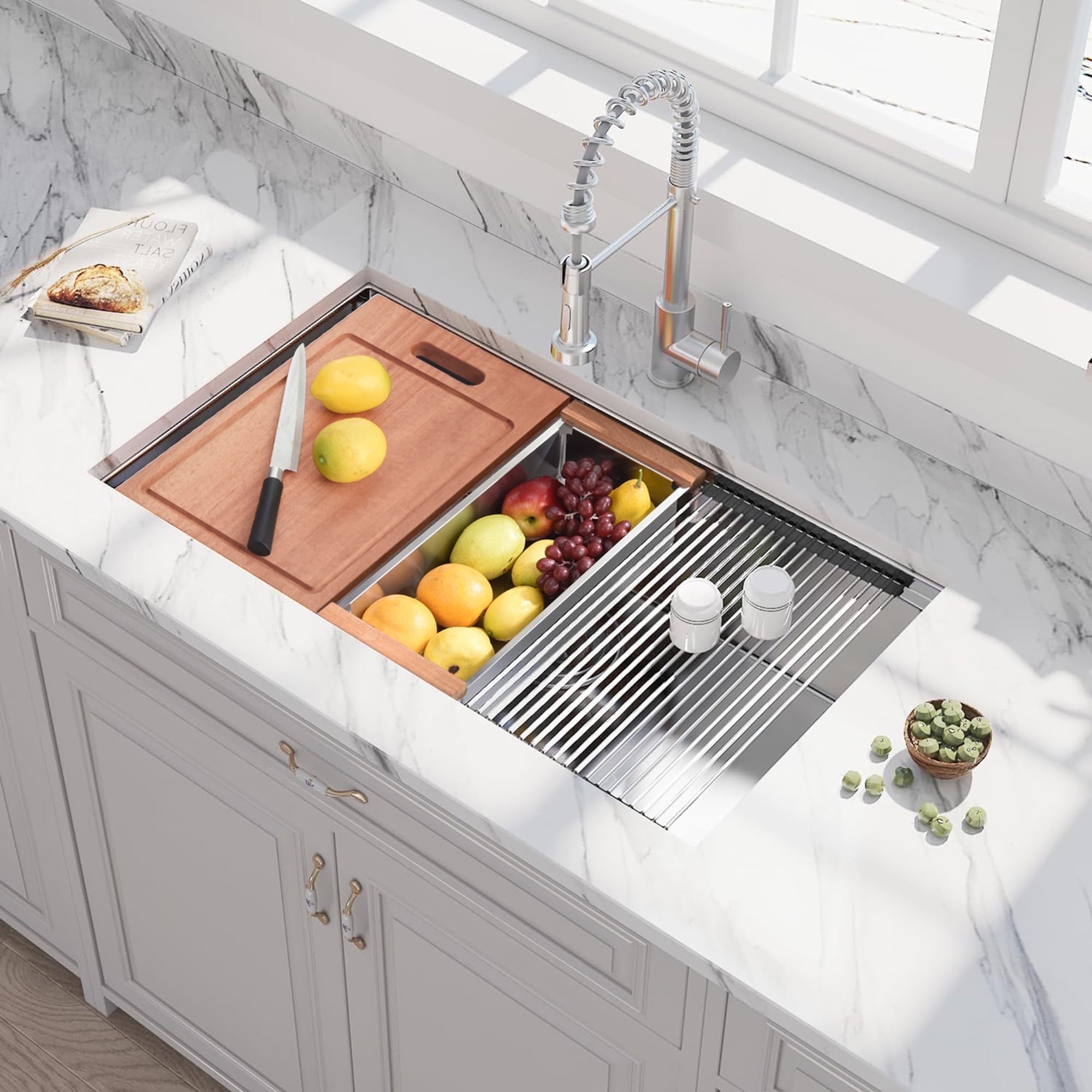 33 Undermount Workstation Sink-33 x 19 Inch Stainless Steel Undermount ...