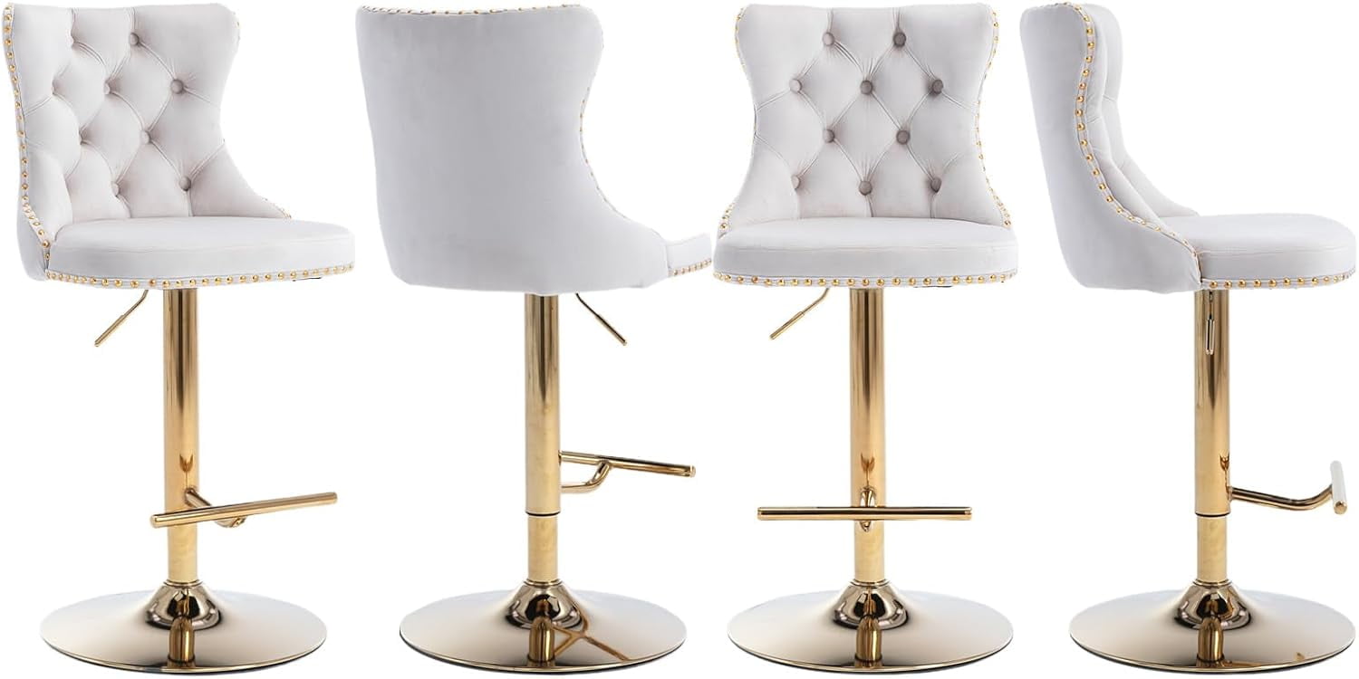33’’ Velvet Swivel Bar Stools Set of 4 Kitchen Counter Adjustable ...