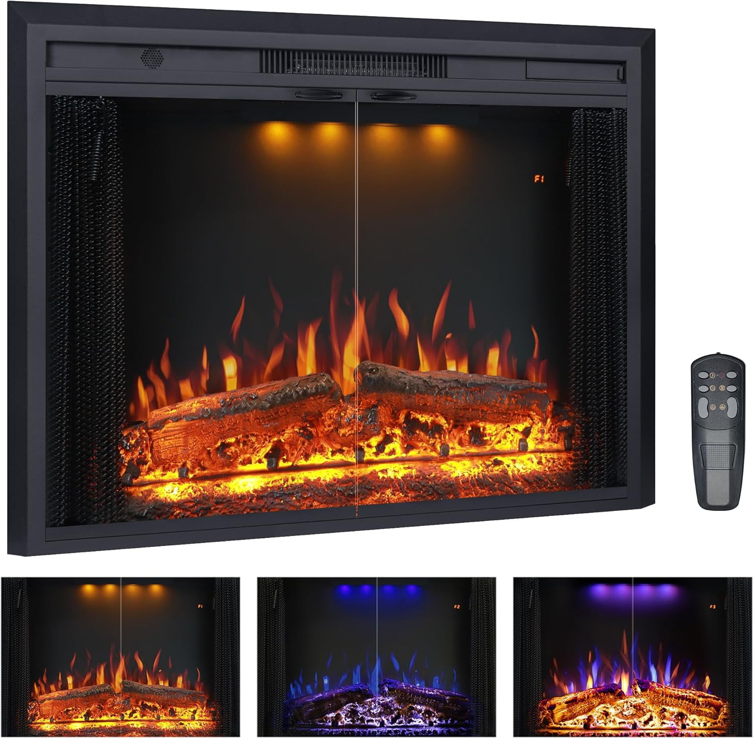 33” W Electric Fireplace Insert with Low/High Temperature Settings ...