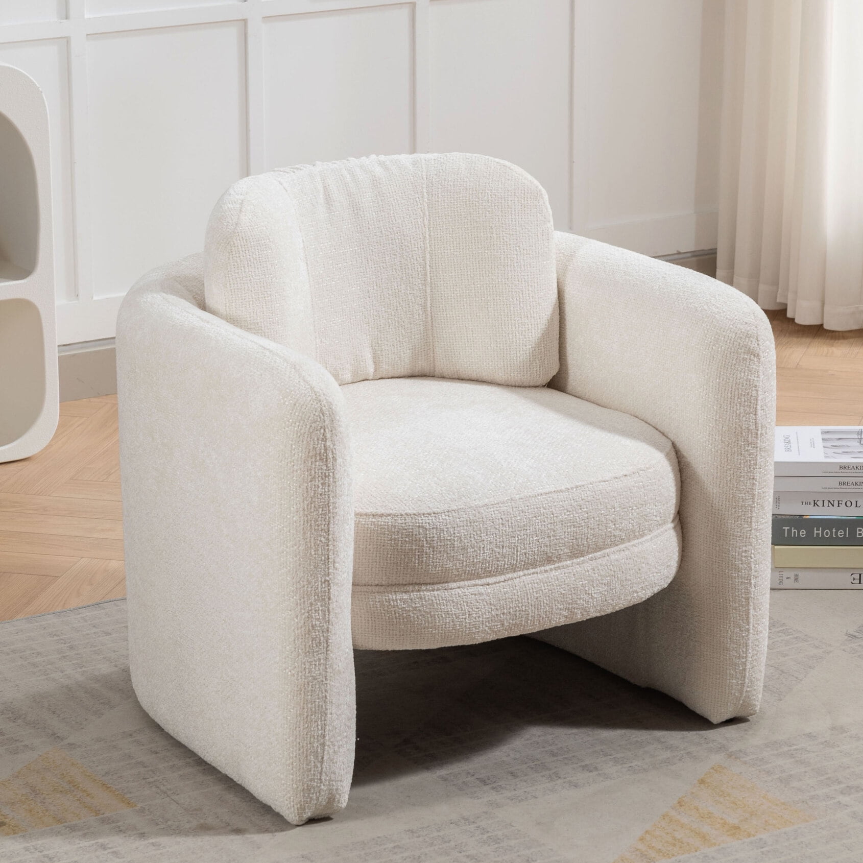 33"W Modern Barrel Chair, Linen Fabric Accent Chair with with Curved ...