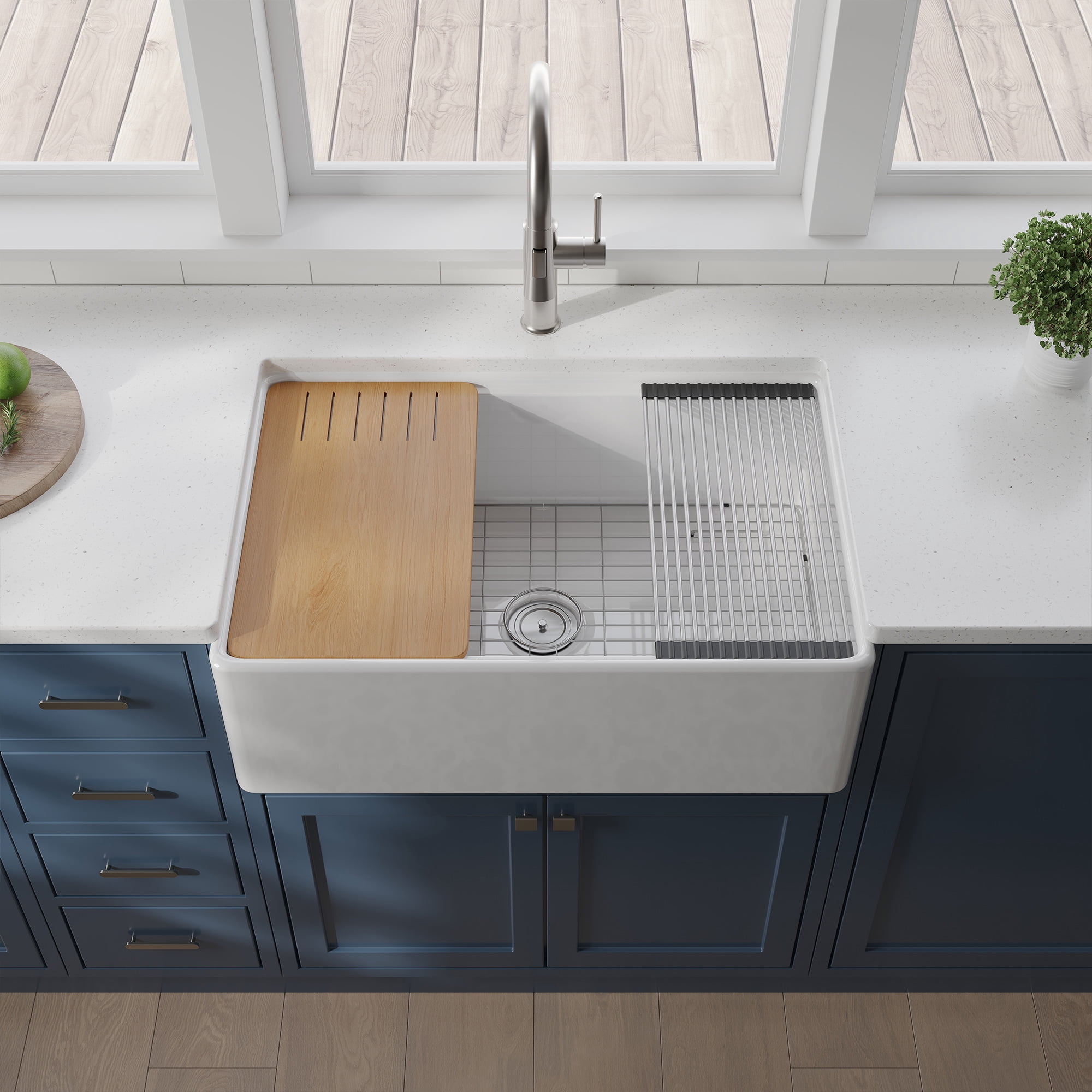 33'' White Farmhouse Sink for Kicthen, Fireclay Kitchen Sink - Deep ...