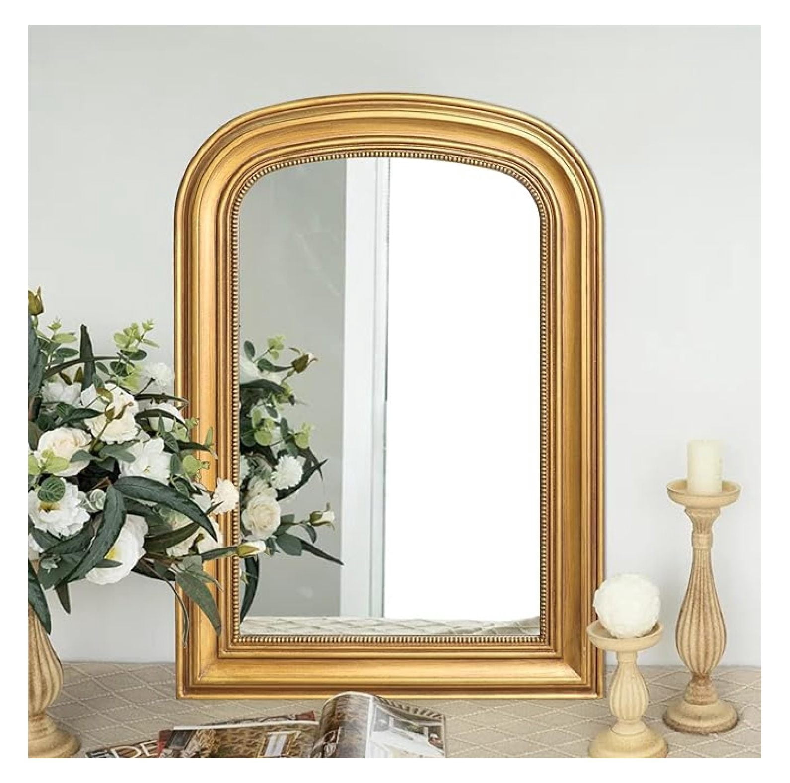 33''X24'' Antique Arched Wall Mirror with Wood Frame, Small Vintage ...