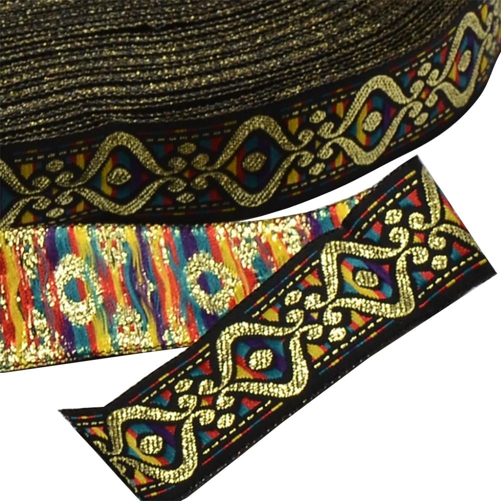 33 Yards 3/4 Inch Black Gold Embroidered Ribbon Glitter Eyes Pattern ...