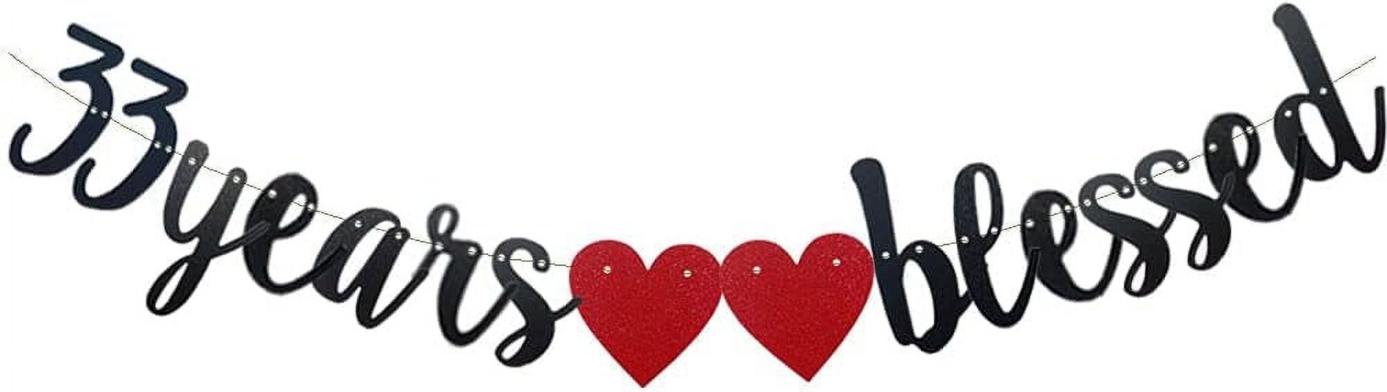 33 Years Blessed Banner,, Black Paper Glitter Party Decorations For ...