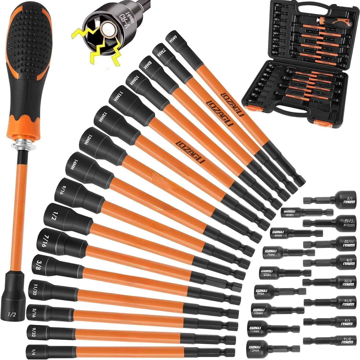33 count Nut Driver Set with Long Handle | 6 Inch Long Nut Driver Set ...
