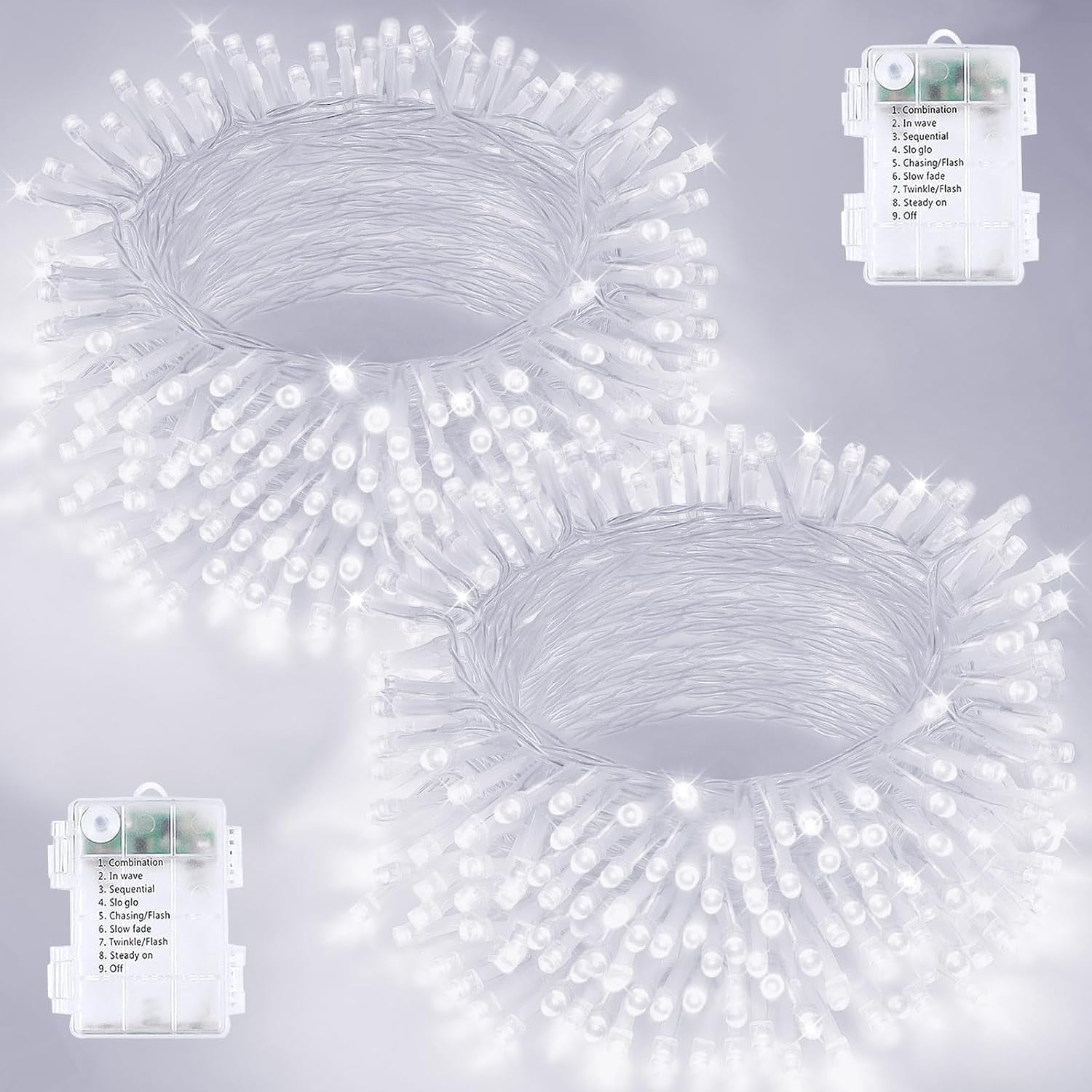 GHODEC 2Pack Christmas Light String Outdoor, 33ft 100 LED White Battery ...