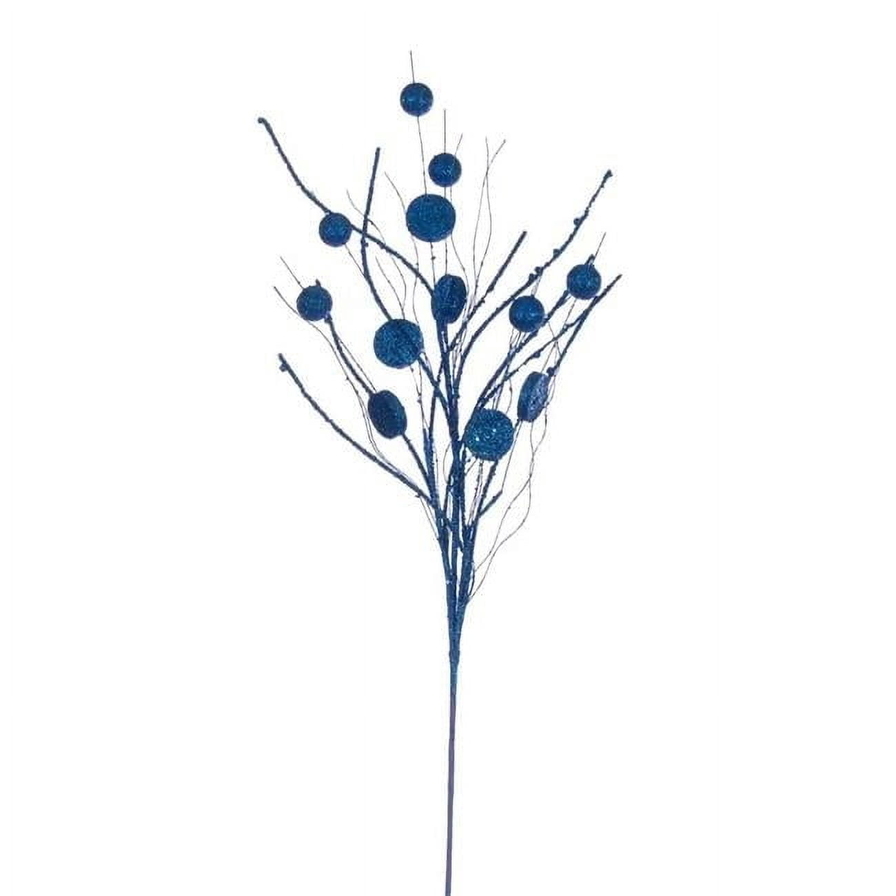 33 in. Blue Ball & Coin Glitter Twig Spray, 6 Piece - Pack of 36 ...