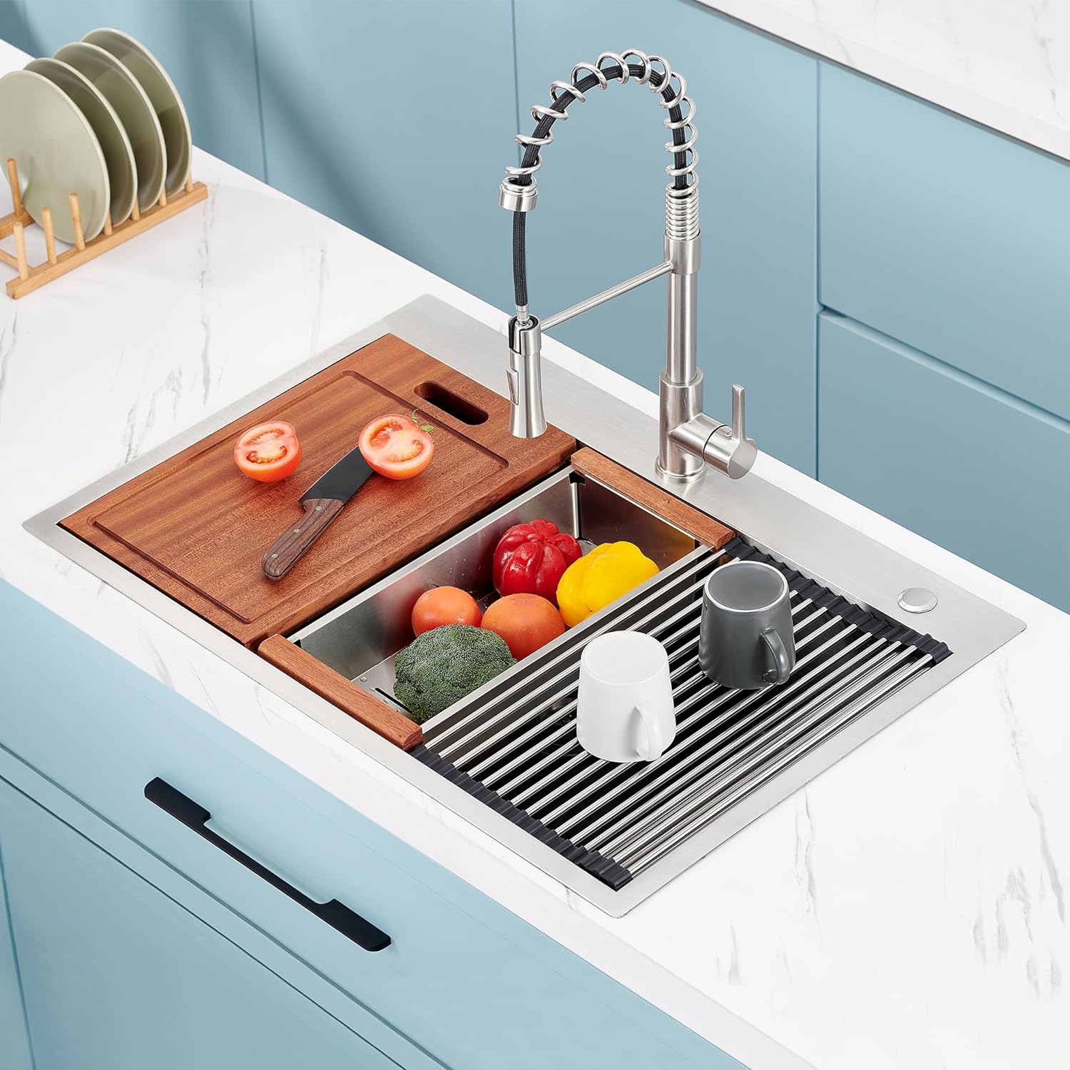 33 inch Drop-in Kitchen Sink, 18 Gauge Single Bowl R10 Round Corner ...