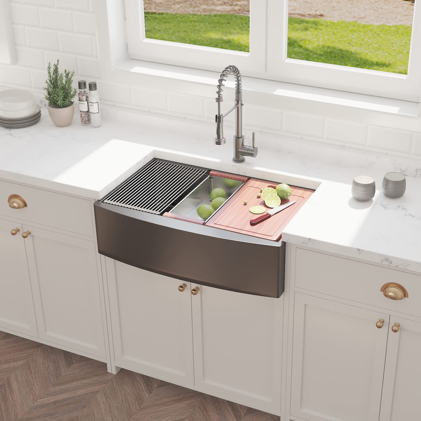 33-inch Gunmetal Black Farmhouse Sink, Single Bowl Stainless Steel ...