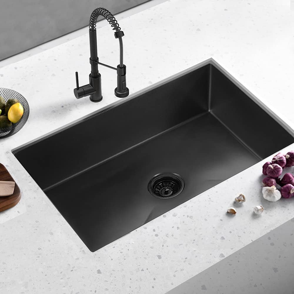 33 inch Gunmetal Black Undermount Kitchen Sink Single Bowl PVD Nano ...