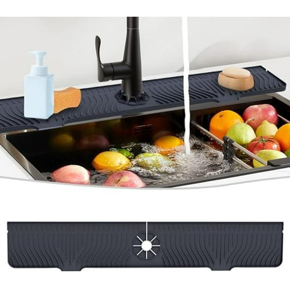 33 inch Sink Splash Guard Mat, Silicone Faucet Handle Drip Catcher Tray ...