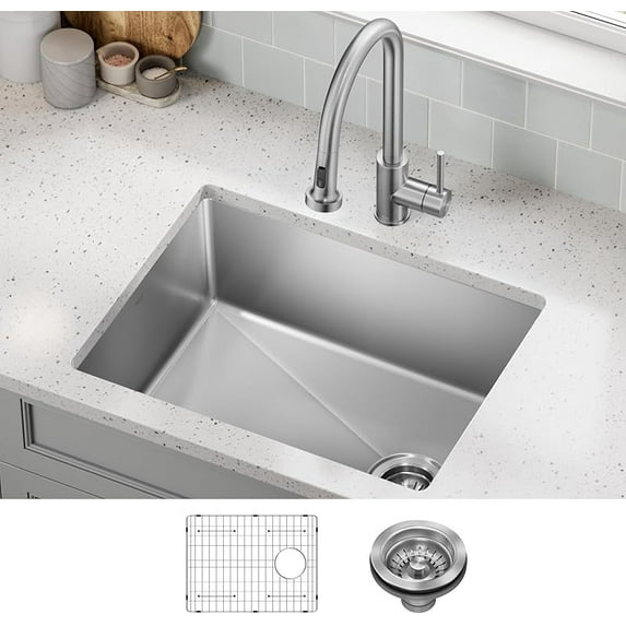 33-inch Undermount Single Bowl 18-Gauge Stainless Steel Kitchen Sink ...