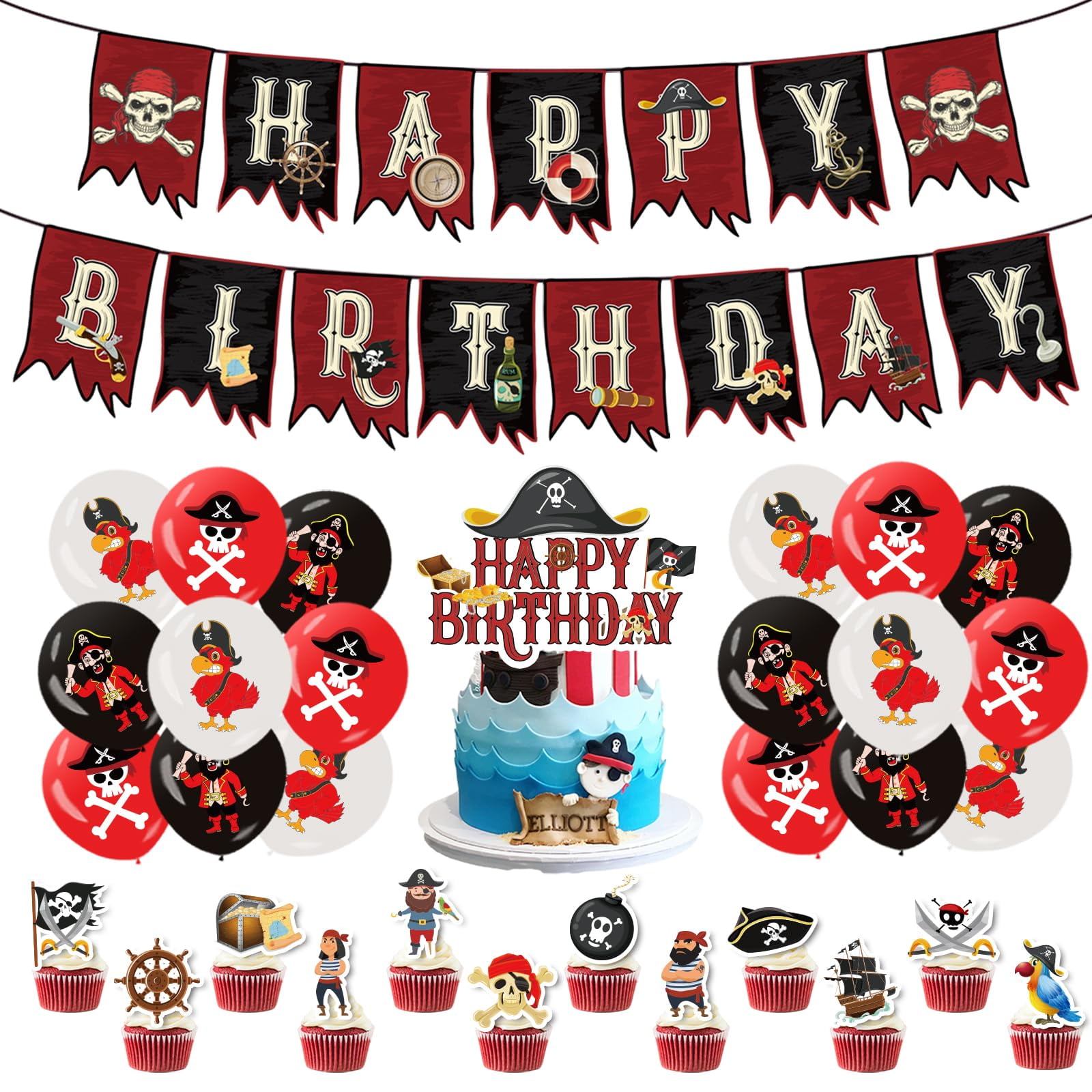 33 piece package Pirate Themed Happy KKS1 Birthday Decorations Set for ...