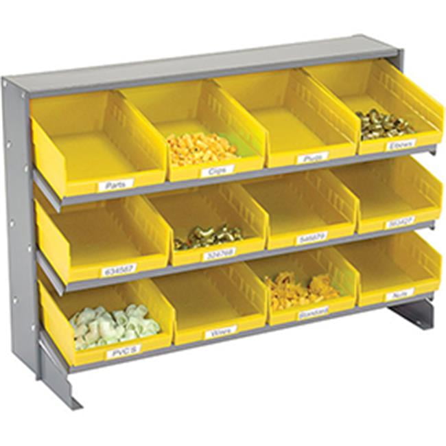 33 x 12 x 21 in. 3 Shelf Bench Pick Rack with 12 Yellow Plastic Shelf ...