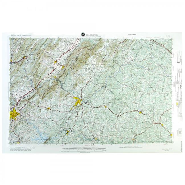 33 x 21 in. Roanoke, VA Regional Raised Relief Map by Hubbard ...