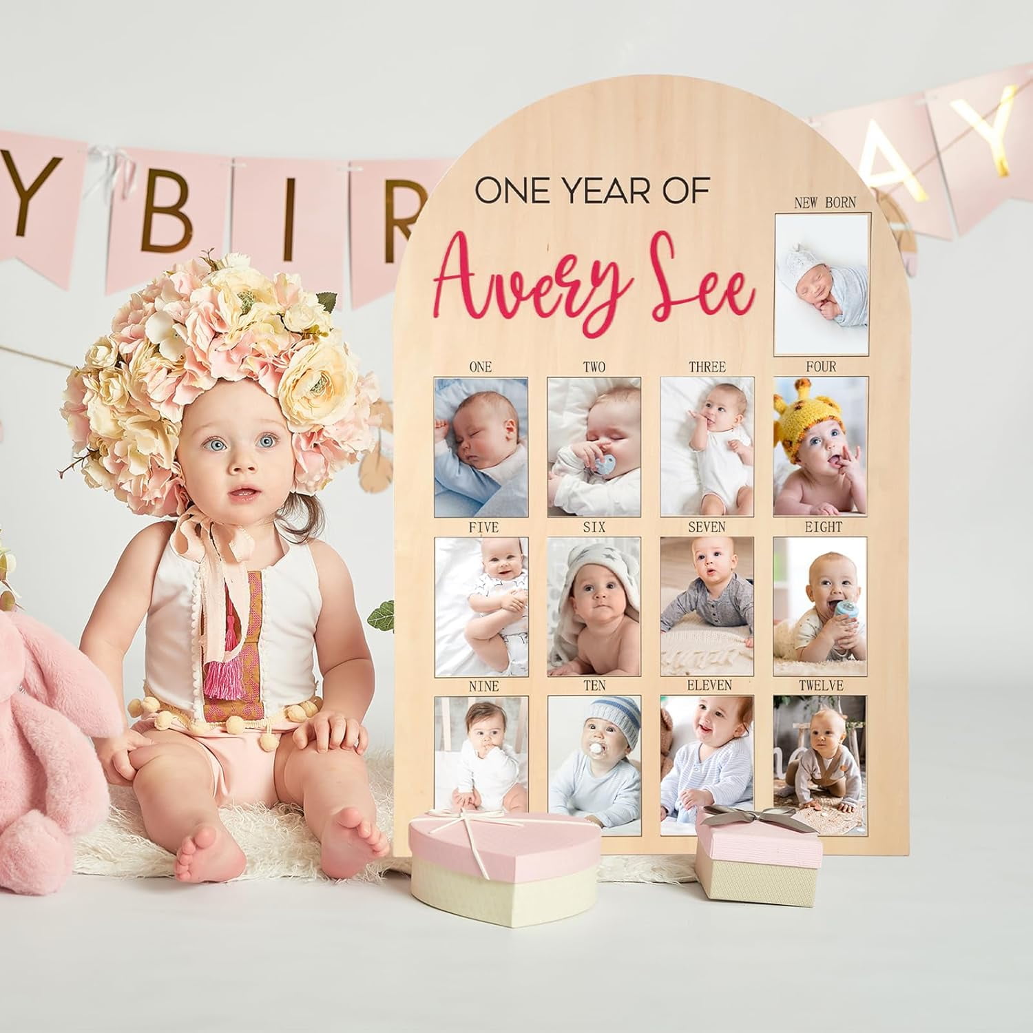 33 x 22 Inch My First Year Photo Board with Name Felt Letters for Baby ...