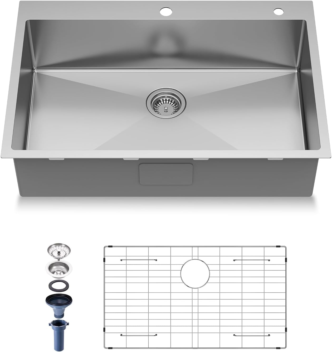 33"x22"x9.8" Drop in Kitchen Sink Topmount 16 Gauge S304 Stainless ...