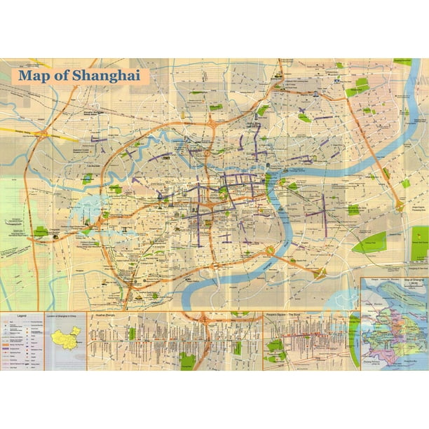 33"x24" Heavyweight Photo Paper Quality Poster: Shanghai Map, Printable ...