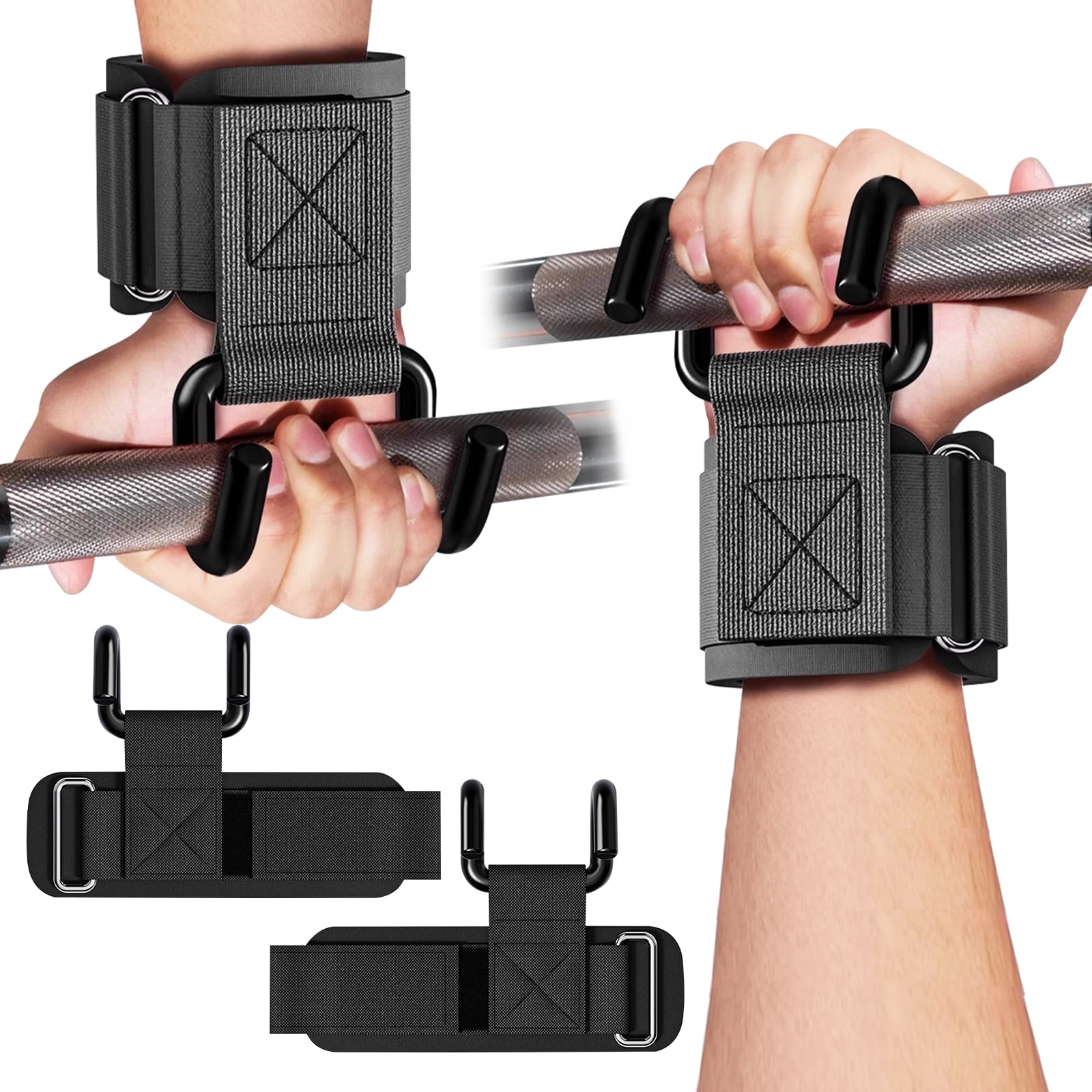 330 LB Weight Lifting Hooks with Thick SBR Padding, Adjustable Wrist ...