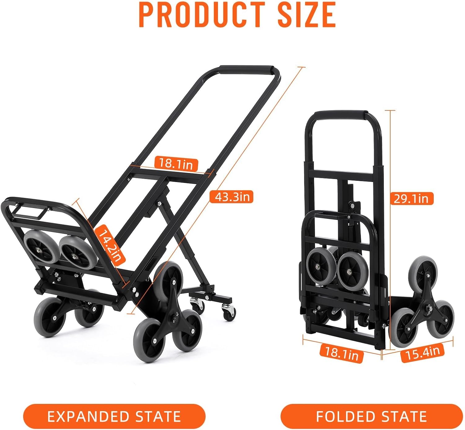 330 LBS Stair Climbing Dolly for Stairs, 10-Wheel Stair Climbing Cart ...