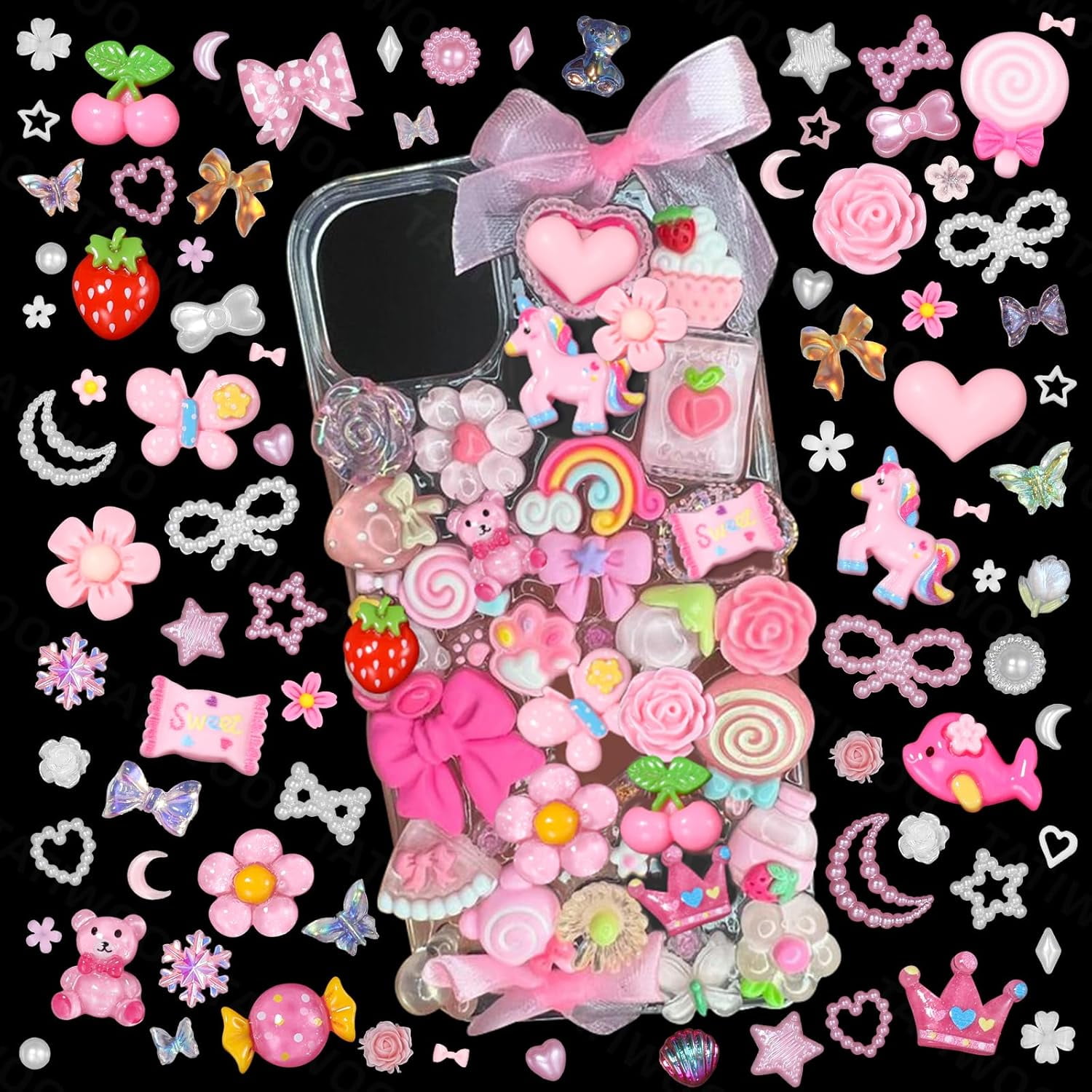 330 Pcs Junk Case Charms Kit, Junk Phone Case Charms, Pink Candy Bulk ...