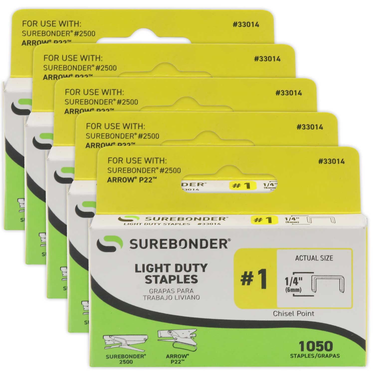 33014 #1 Light Duty Staples - 1/4" Length - 1050/box, 5 Pack - Walmart.com