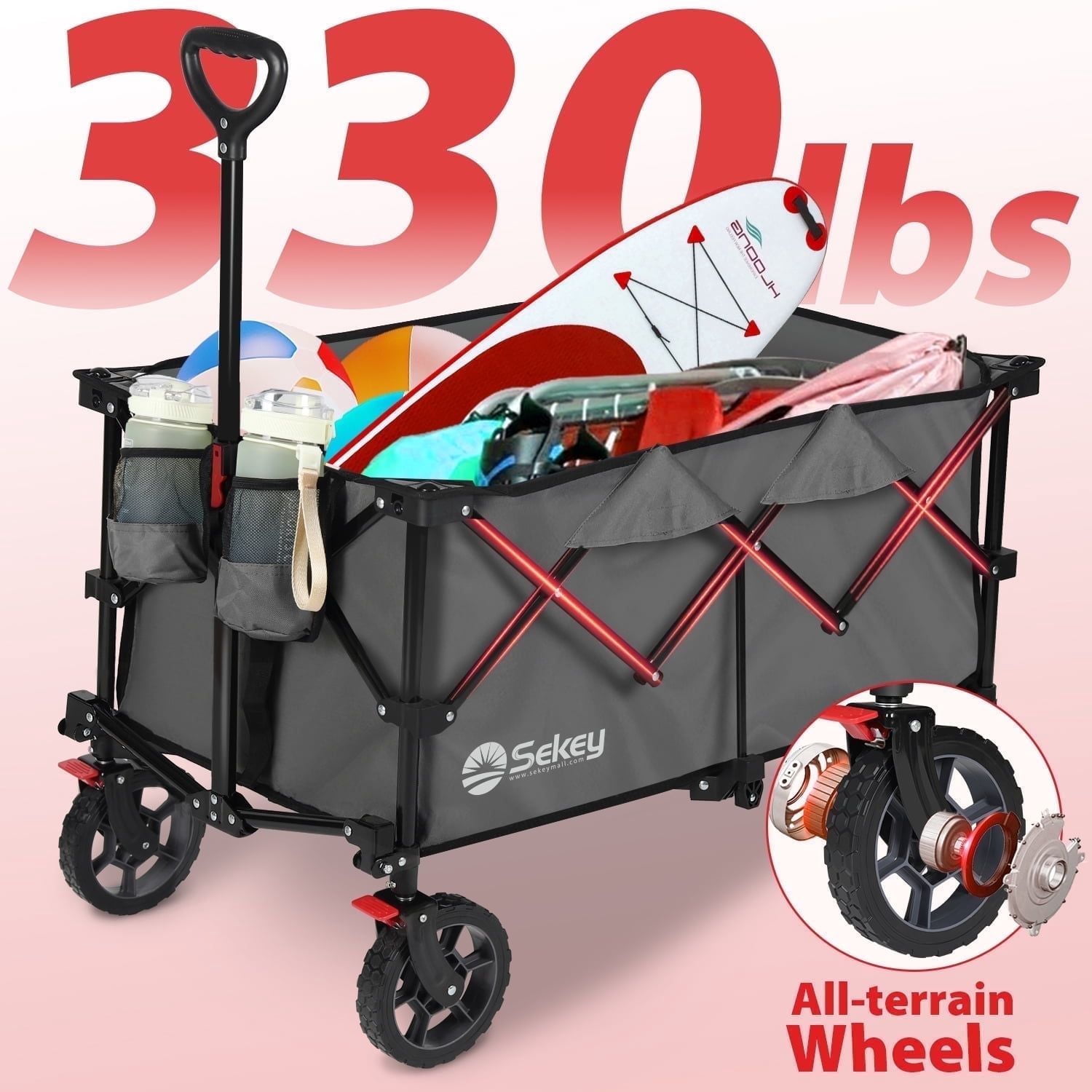 330LBS 220L Collapsible Wagon Cart, Foldable Garden Wagon, Heavy Duty ...