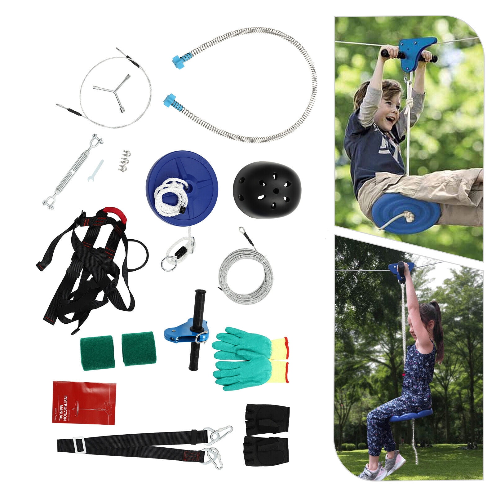 330lb 80Ft Zip Line Kit Kids Adult Zip Line Trolley Slackers Zip Lines ...