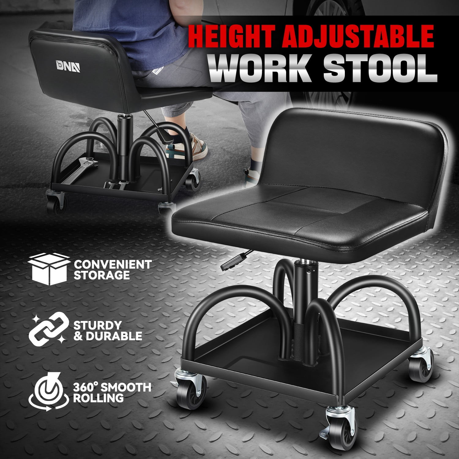 330lbs Adjustable Swivel Mechanics Rolling Seat Creeper Garage Stool ...