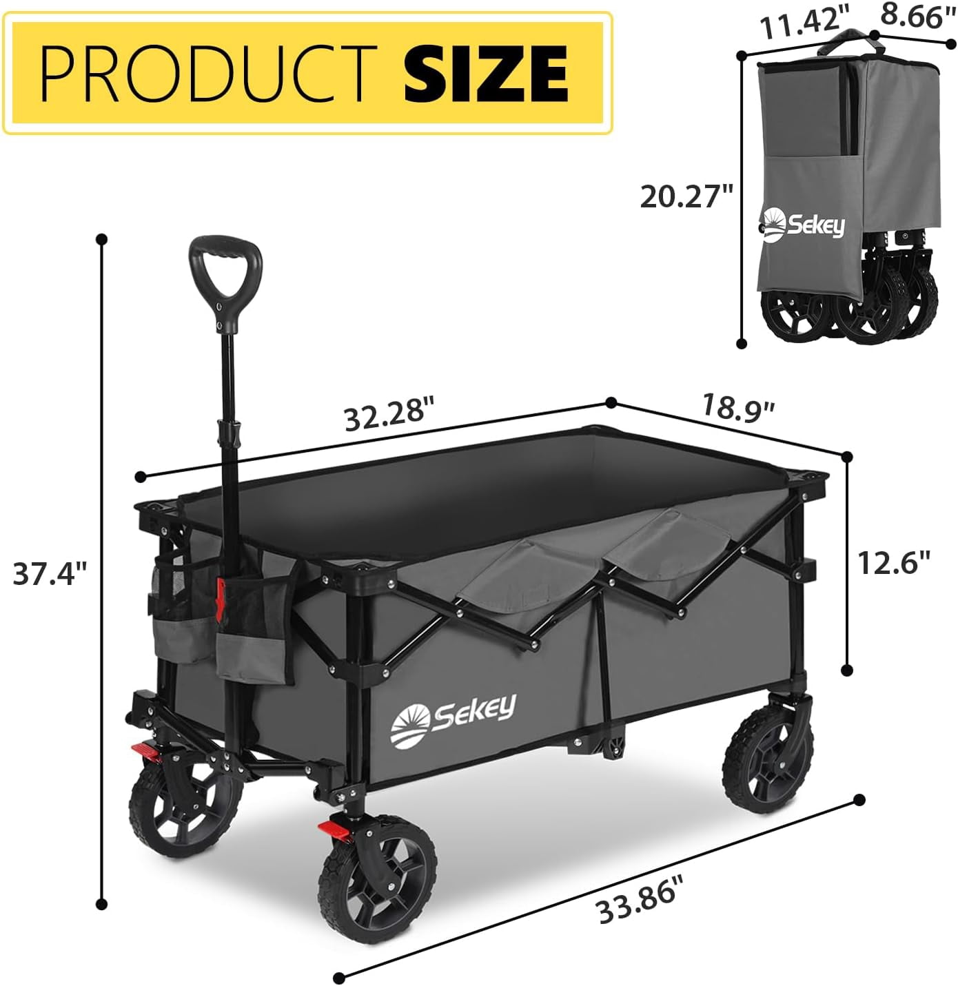 330lbs Collapsible Foldable Wagon with Weight Capacity, Heavy Duty ...