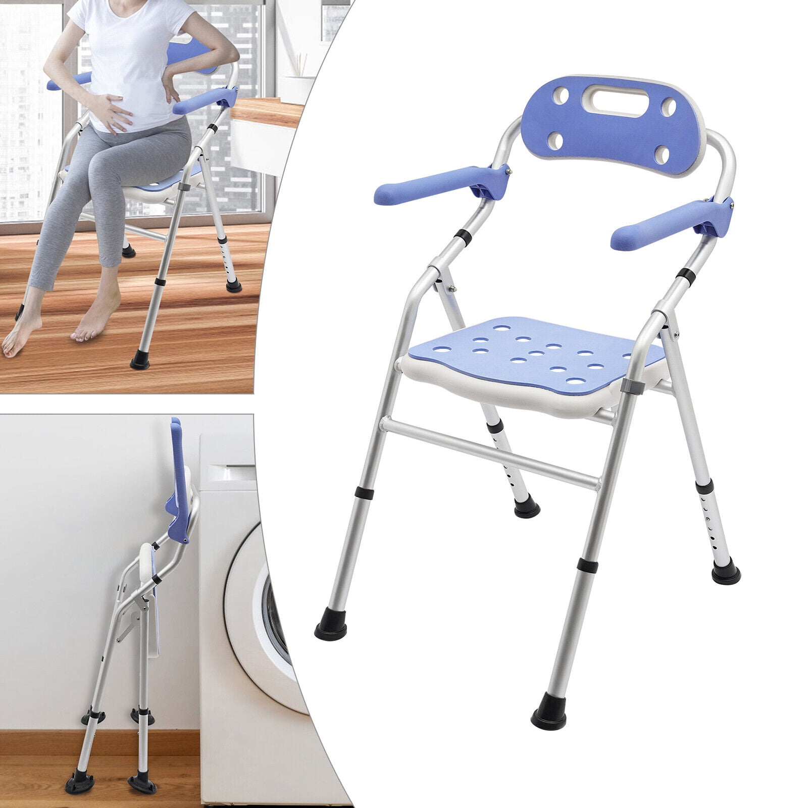330lbs Folding Shower Chair Aluminum Alloy Adjustable Bath Seat with ...