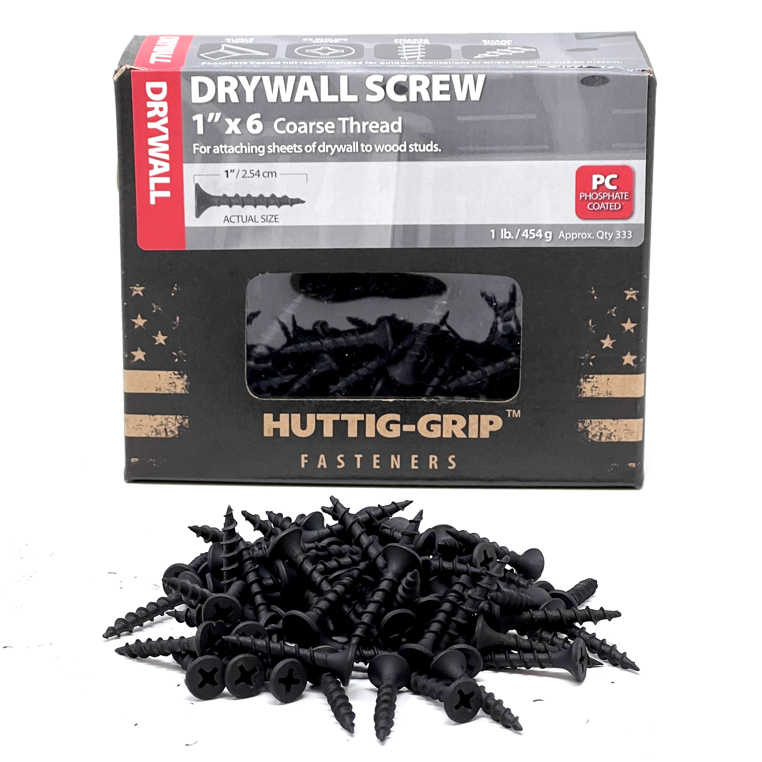 333 pcs Huttig-Grip 1inch x 6 Drywall Screws Coarse Thread Phillips ...